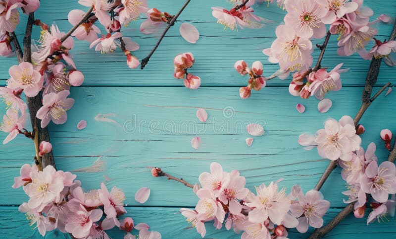 Cherry Blossom Tree Frame Made from Blue Wood Stock Image - Image of ...