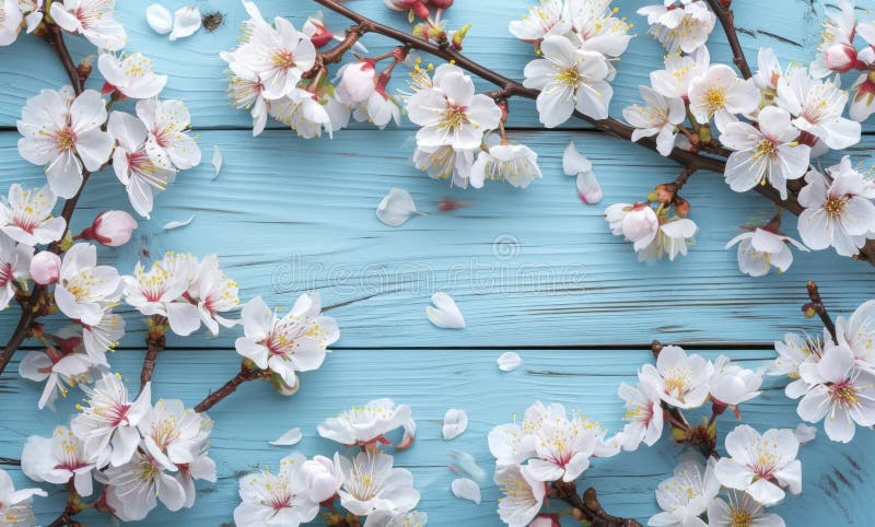 Cherry Blossom Tree Frame Made from Blue Wood Stock Image - Image of ...