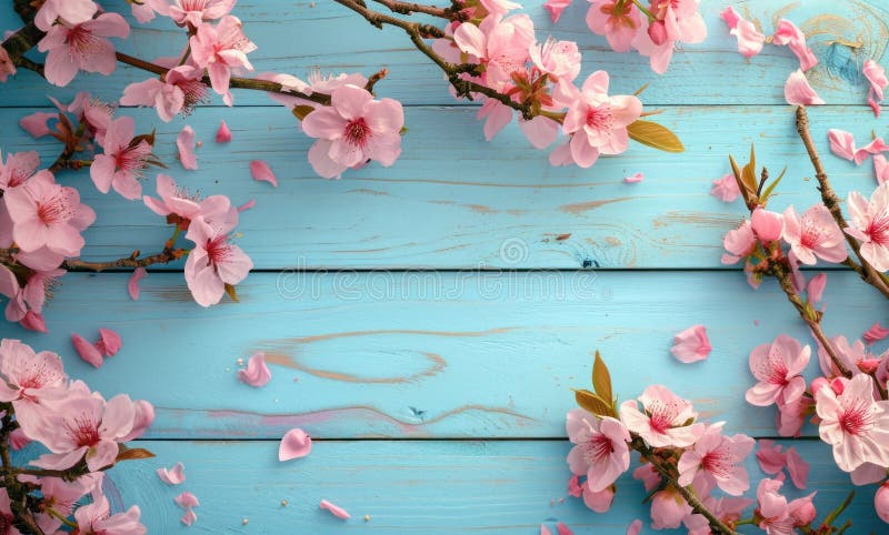 Cherry Blossom Tree Frame Made from Blue Wood Stock Image - Image of ...