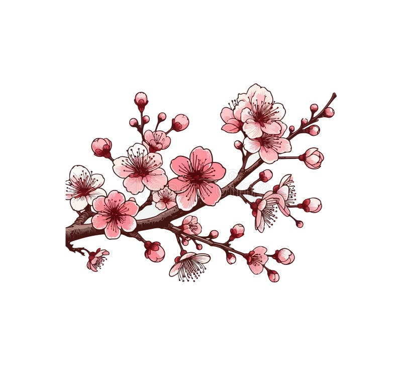 Cherry Blossom Tree Hand Drawn Vector Sakura Stock Illustration ...