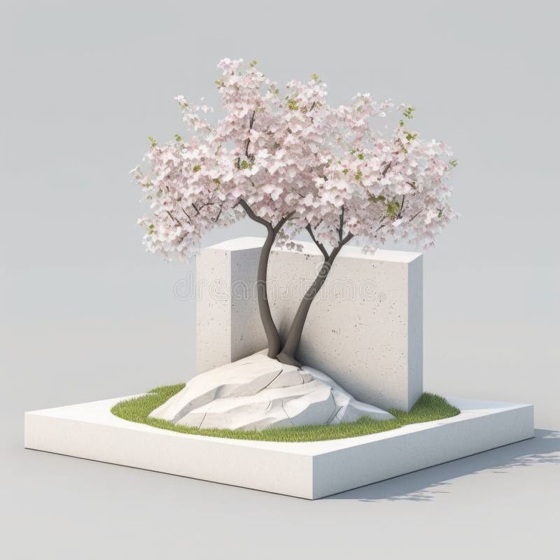 Cherry Blossom Tree and a Jasmine Field Podium, Empty Showcase for ...
