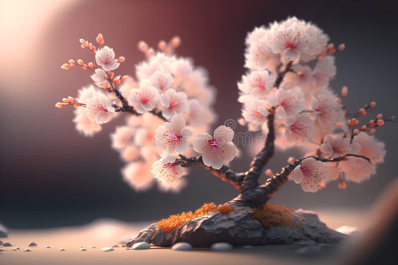 Cherry Blossom Tree in the Morning Light. 3d Rendering Stock ...