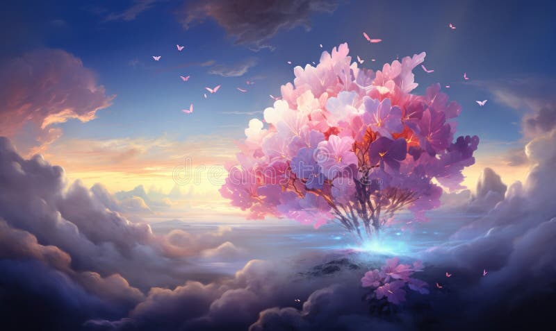 Cherry Blossom Tree in the Sky. Abstract Fantasy Cloud Stock Photo ...
