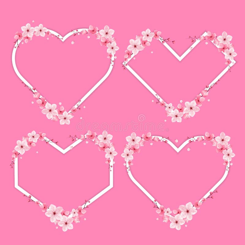 Cherry Blossoms Border, Template Frame Flower, Heart Form, Sakura ...