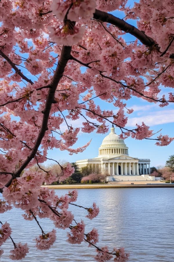 Cherry Blossoms Framing the Jefferson Memorial Stock Illustration ...