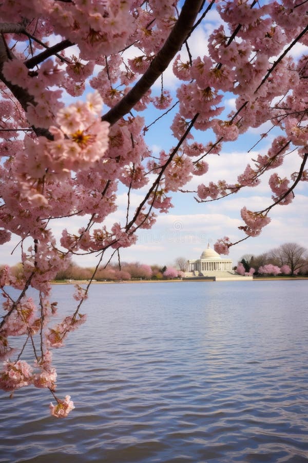 Cherry Blossoms Framing the Jefferson Memorial Stock Illustration ...