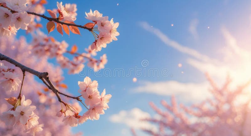 Cherry Blossoms Full Bloom Vibrant Sky Sunshine Light Stock Photos ...