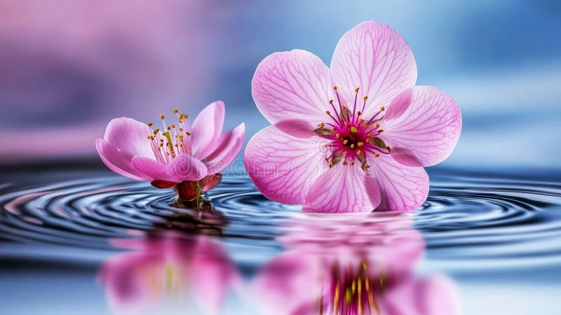 Cherry Blossoms Gently Rest on the Water S Surface, Creating Ripples ...