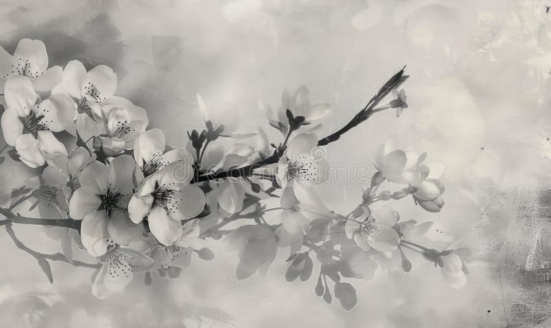 Cherry Blossoms in Japanese Ink Wash Style Stock Image - Image of ...