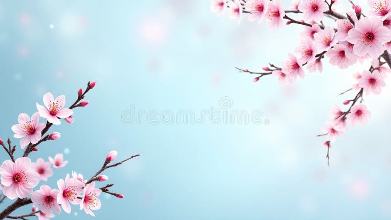Cherry Blossoms on Pale Blue Background Perfect for Spring or Japanese ...