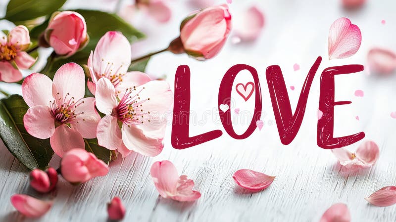 Cherry Blossoms and Petals Create Romantic Atmosphere of Love Stock ...