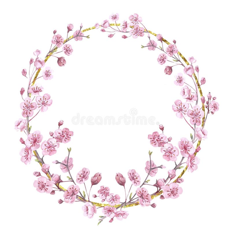Cherry BlossomSpring Wreath of Pink Sakura Flowers Round Frame of ...