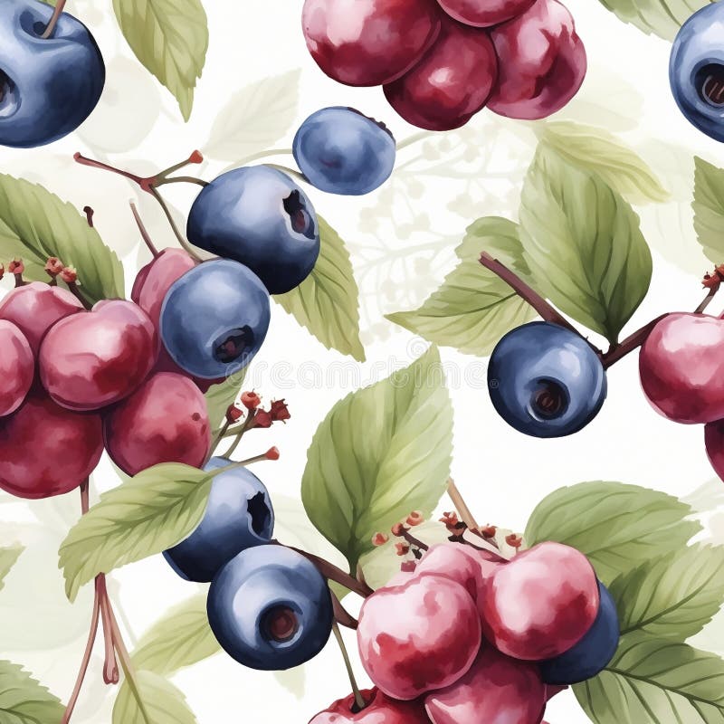 Cherry and Blueberry Seamless Pattern, Created with Generative AI Stock ...