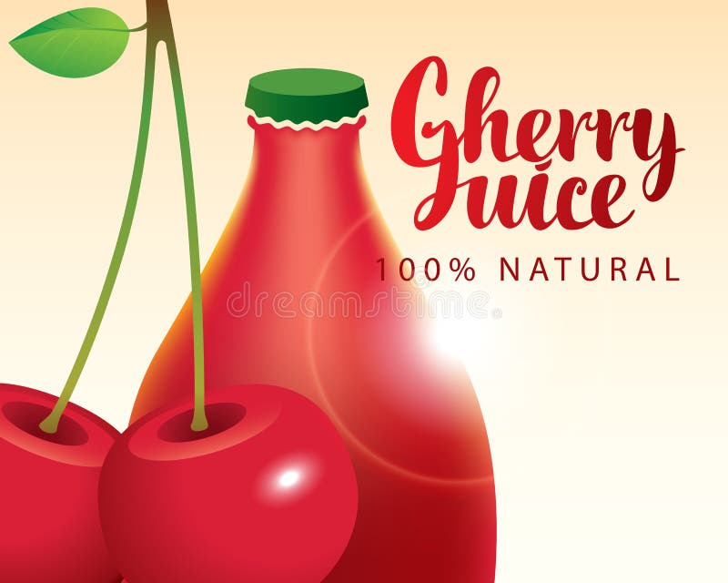 Cherry and bottle juice stock vector. Illustration of label - 85114793