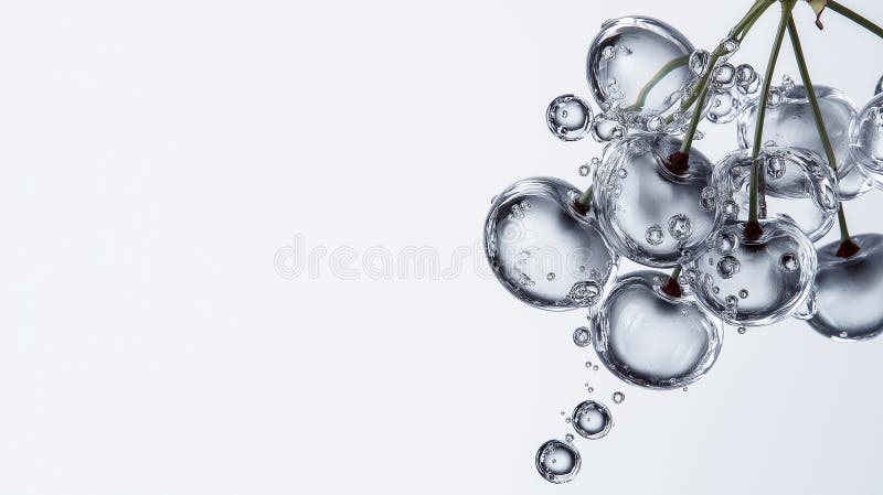 Cherry Branches Submerged in Clear Liquid Create Captivating Bubble ...