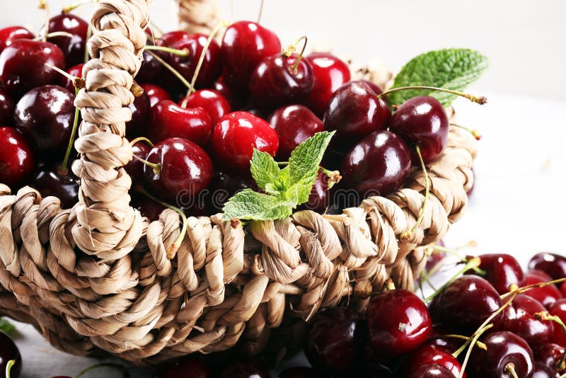 Cherry.a Bunch of Red Fresh Cherries on the Table. Stock Photo - Image ...