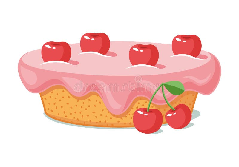 Cherry Cake with Cream Cartoon Vector Illustration Stock Illustration ...