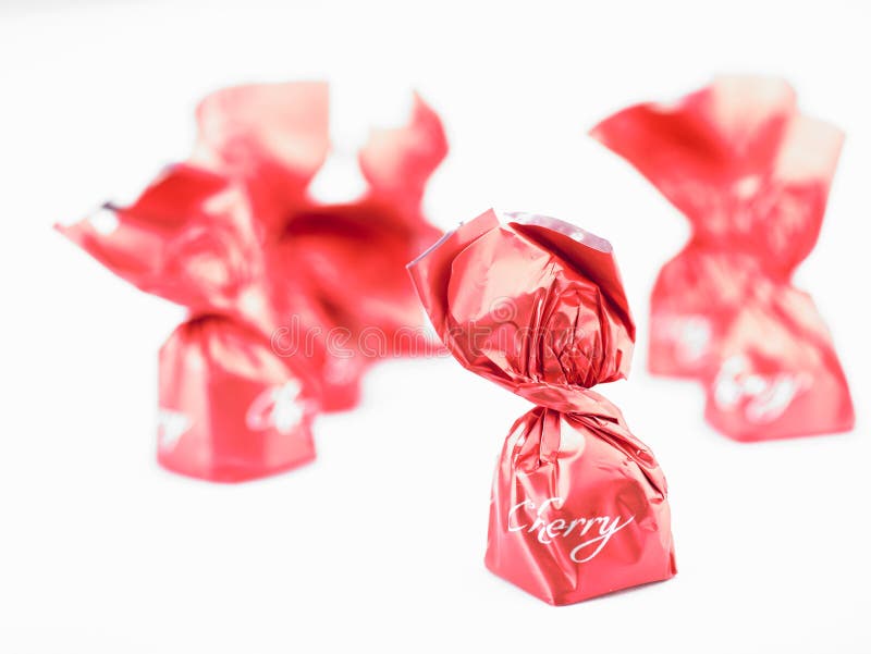Sweet Cherry Candy in Gold Pac Stock Photo - Image of abundance ...