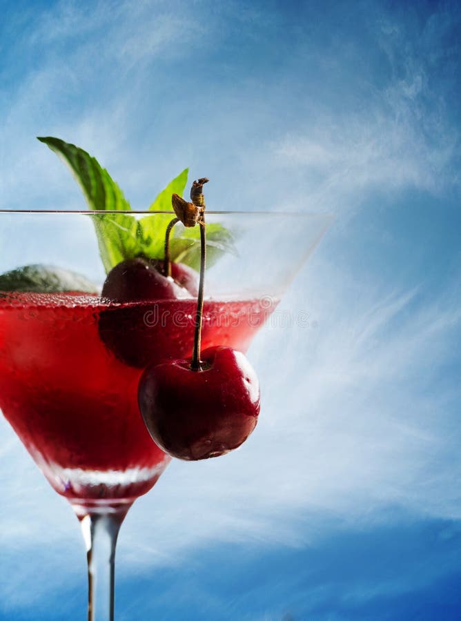 Cherry Cocktail. Twin or Double Maraschino Cherries with Stems Isolated ...