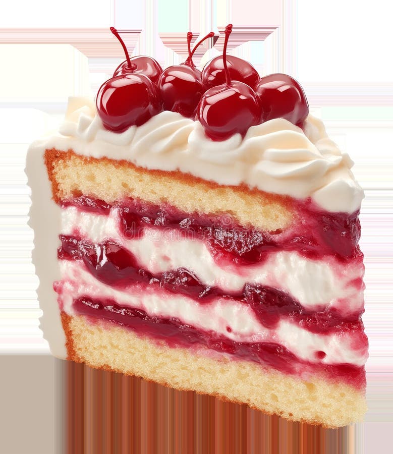 Cherry Cream Cake Slice with Layered Filling, Dessert Concept Stock ...