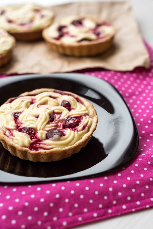 Cherry cream cheese tarts stock image. Image of gourmet - 64125807