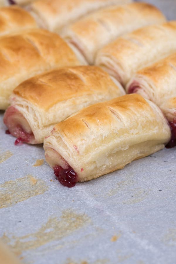 Cherry Cream Puff Pastry Closeup Macro Stock Photo - Image of pastry ...