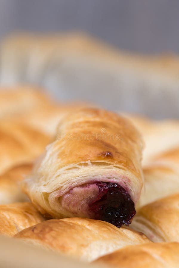 Cherry Cream Puff Pastry Closeup Macro Stock Image - Image of french ...