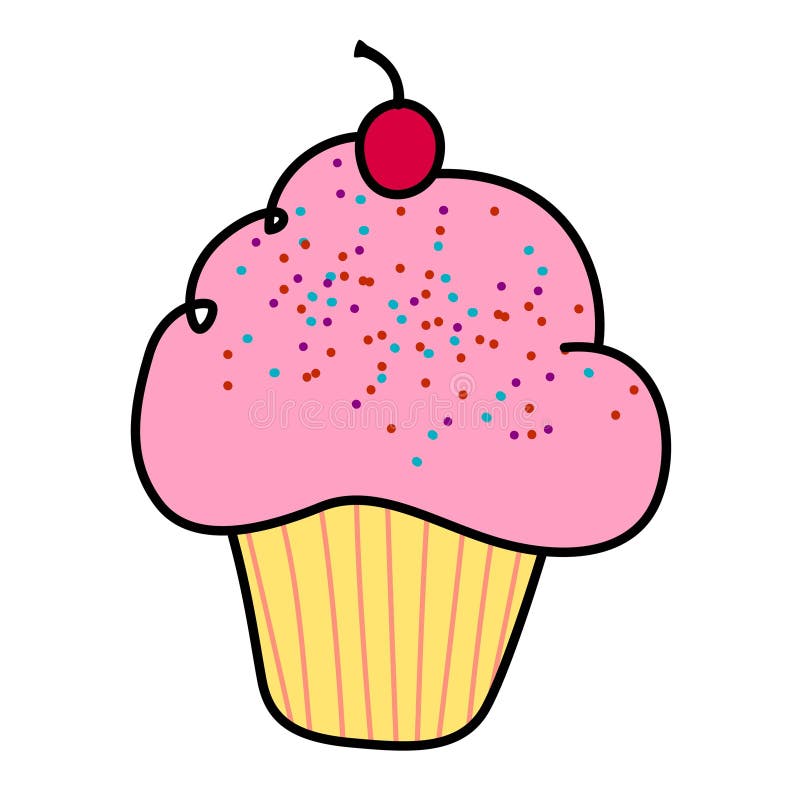 Cherry Cupcake Cartoon Doodle Style Line Drawing Vector Illustration ...