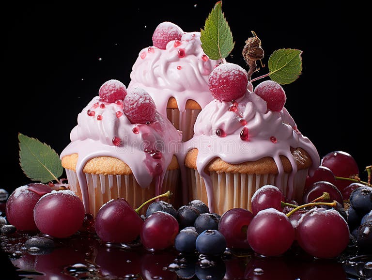 Cherry Cupcakes Tempting Display Stock Illustration - Illustration of ...