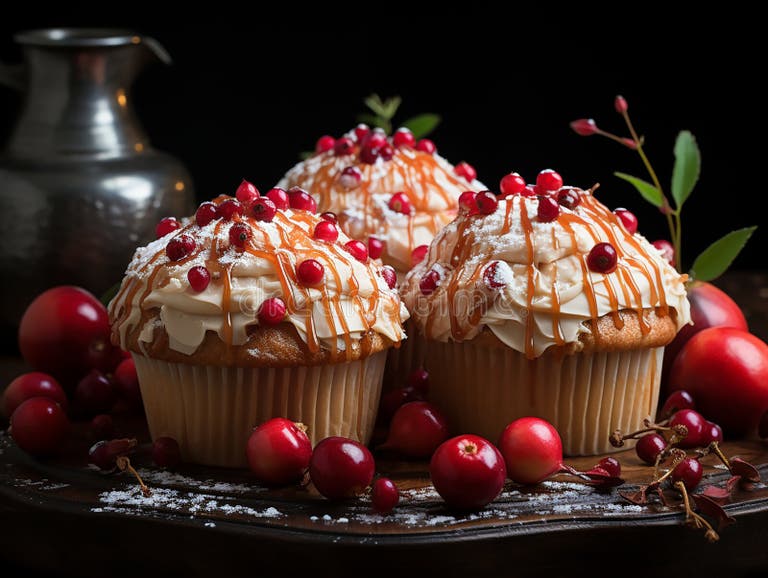 Cherry Cupcakes Tempting Display Stock Illustration - Illustration of ...