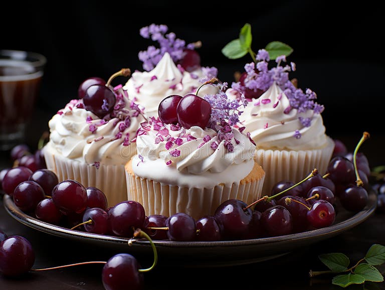 Cherry Cupcakes Tempting Display Stock Illustration - Illustration of ...