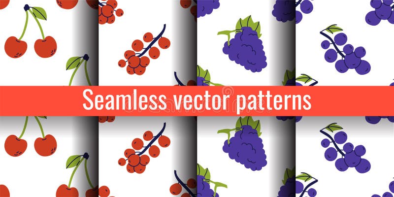 Cherry, Currant and Grape. Fruit Seamless Pattern Bundle. Color ...