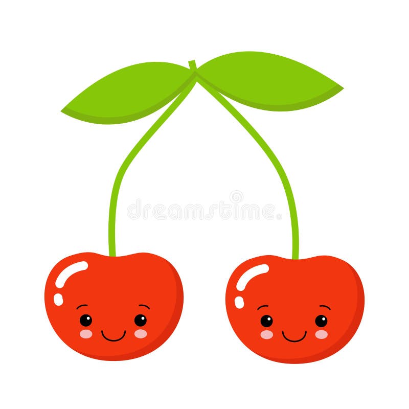 Cherry. Cute Fruit Character Set Isolated on White Stock Vector ...