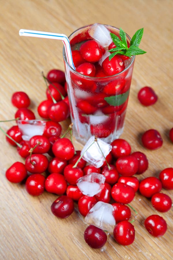 Cherry Drink with Ice and Mint Stock Image - Image of cherry, frozen ...