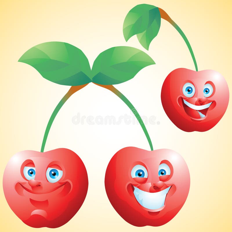 Cherry Face Expression Cartoon Character Set Stock Vector ...