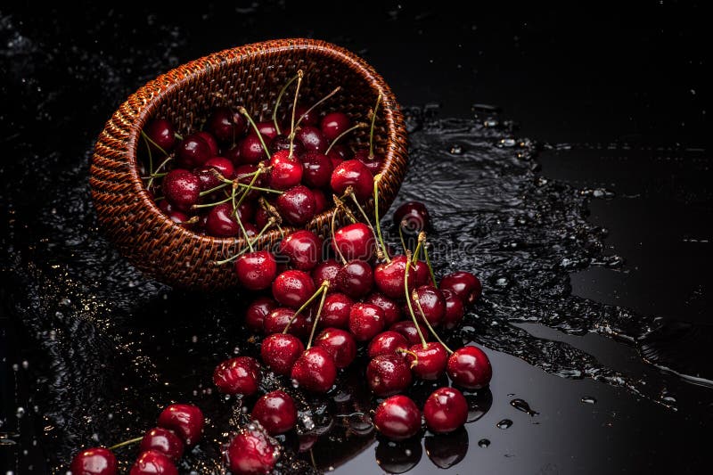 Cherry falling from basket stock photo. Image of summer - 41219910