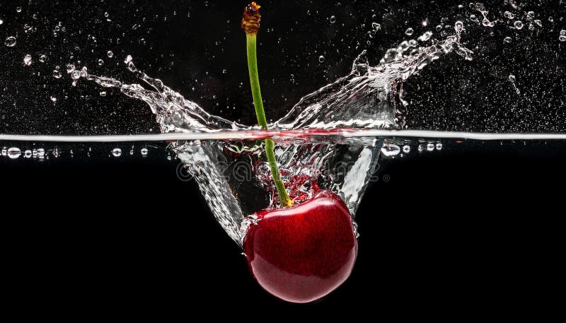 Cherry Falling into Water with Black Background Stock Illustration ...