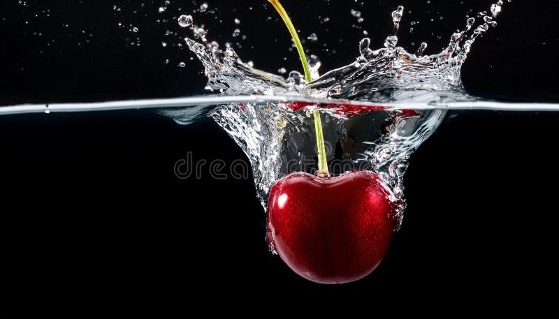 Cherry Falling into Water with Black Background Stock Illustration ...