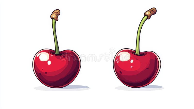 The Cherry Flat Cartoon Illustration Features Two Isolated Cherries on ...