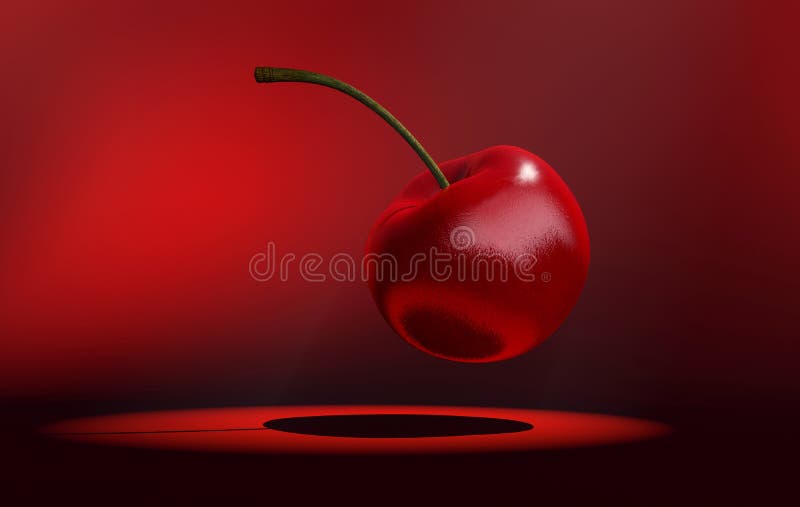 Cherry on Floating on a Red Back Ground Stock Image - Image of ...