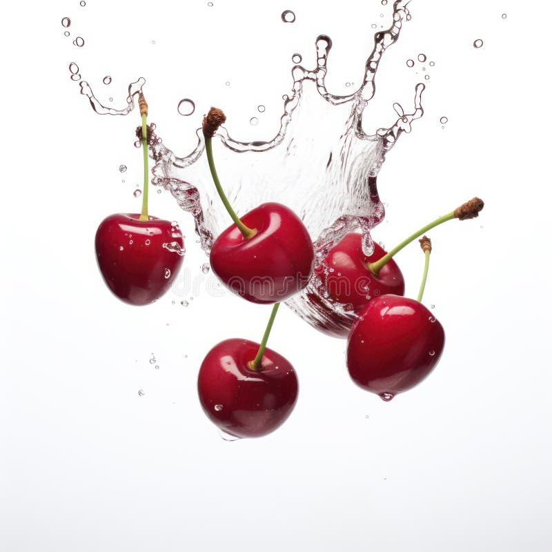 Cherry Floating in Water Isolated on White Background Stock Image ...
