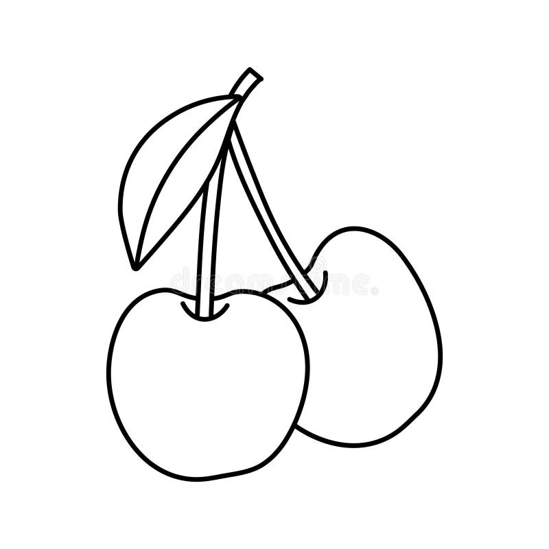 Cherry Fruit Black Outline Contour Isolated on White Background, Flat ...