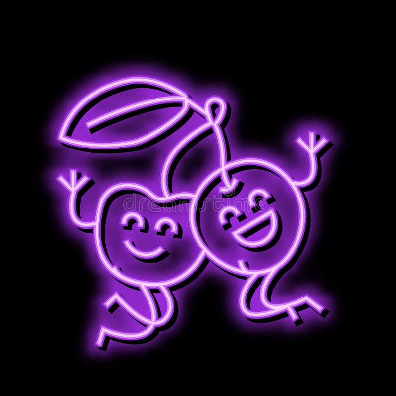 Cherry Fruit Character Neon Glow Icon Illustration Stock Vector ...