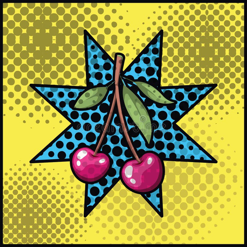 Cherry Fruit with Star Pop Art Style Stock Vector - Illustration of ...