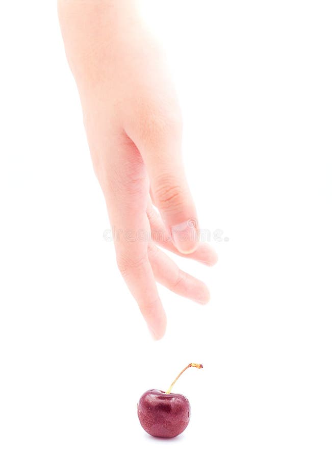 Human Hand with Red Cherry Isolated on White Background. Stock Image ...
