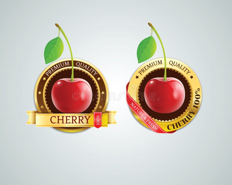 Cherry gold label quality stock vector. Illustration of tasty - 63955189