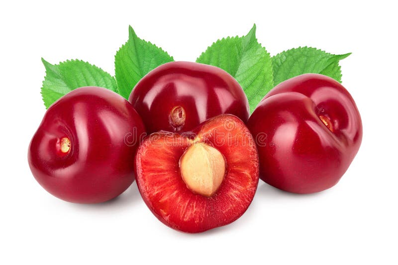Cherry with Half Closeup Isolated on White Background, Stock Image ...