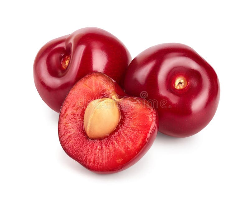 Cherry with Half Closeup Isolated on White Background, Stock Photo ...