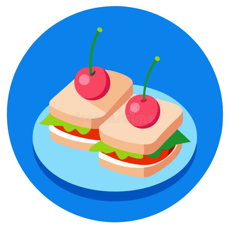Cherry Ham Sandwiches on a Plate with Blue Background Stock Vector ...
