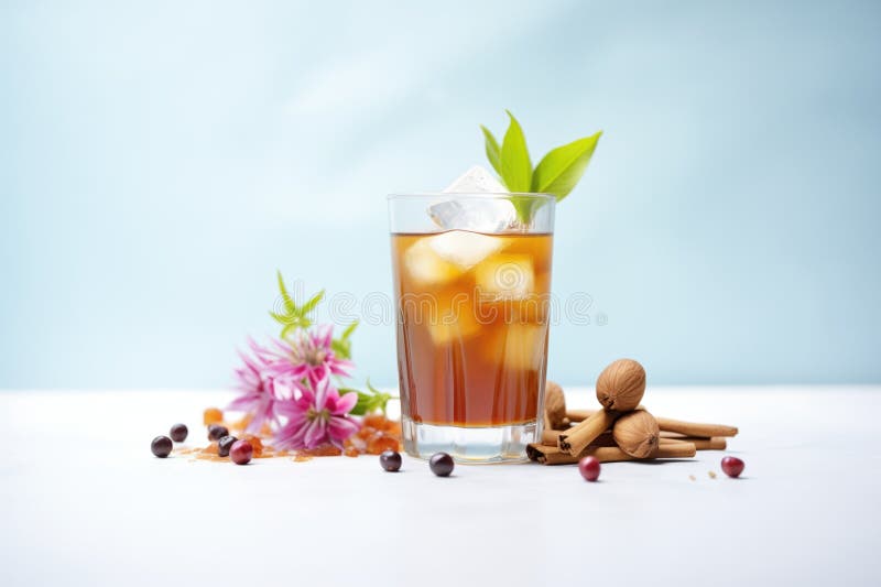 Cherry Iced Tea, Whole Cherries on Top, Ice Cubes, Clear Backdrop Stock ...